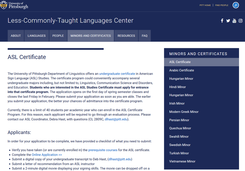 Certificate in American Sign Language (ASL) (Department of Linguistics ...